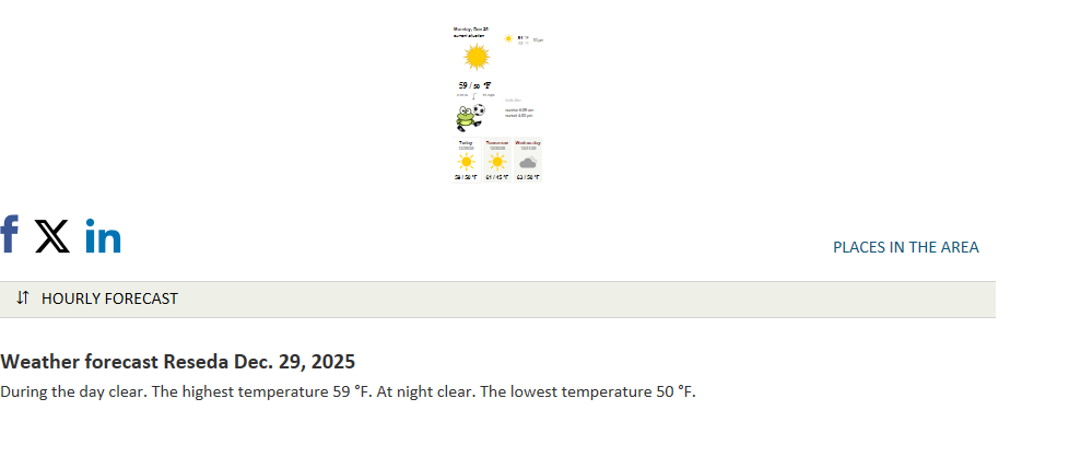 Weather Reseda, California, USA today - current weather forecast Reseda ...